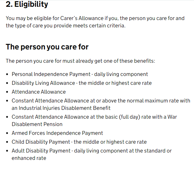 Carers Allowance Eligibility – CEM MI India